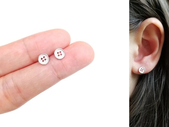 Button Earring Studs Sterling Silver Cartilage Earrings Tiny | Etsy