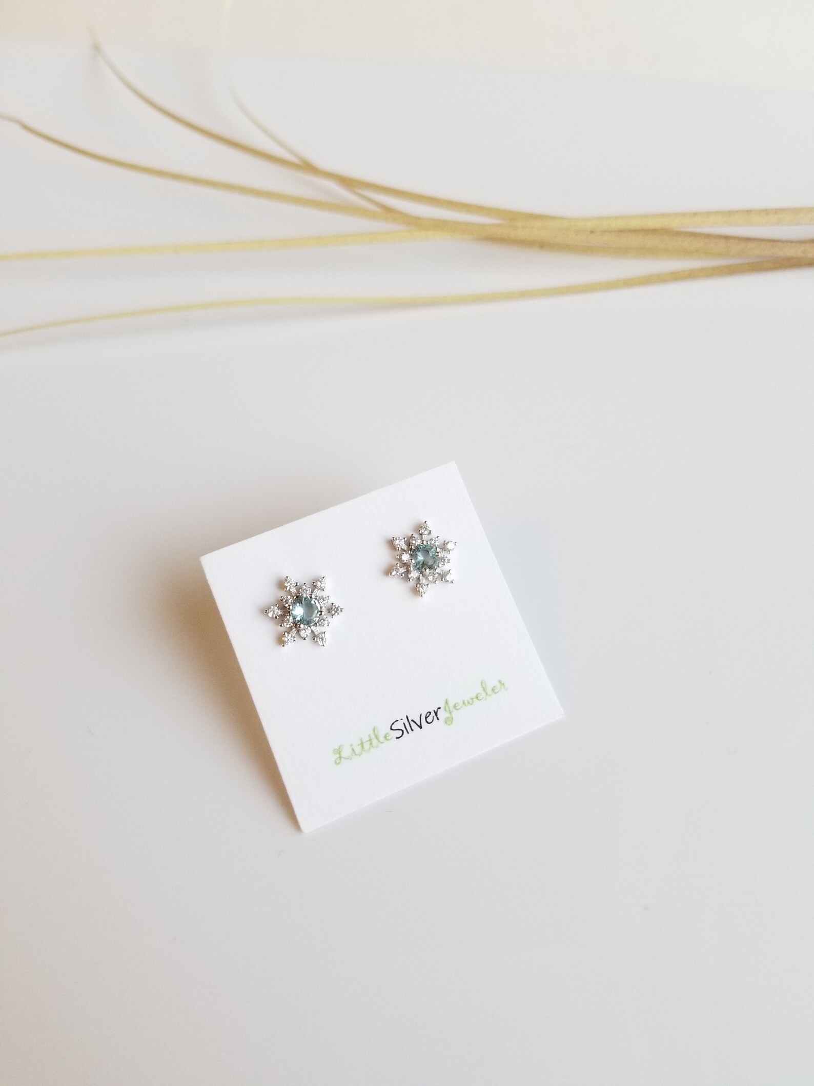 Snowflake Stud Earrings Sterling Silver Blue Cz Snowflakes - Etsy