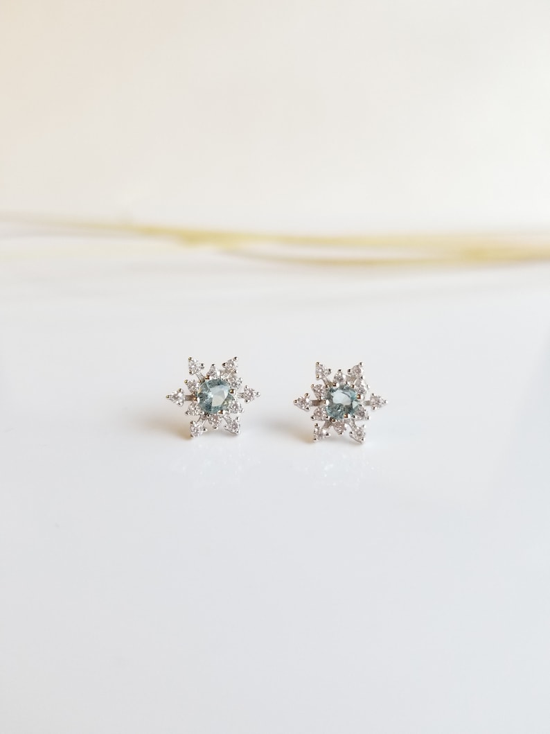 Snowflake Stud Earrings Sterling Silver Blue Cz Snowflakes - Etsy