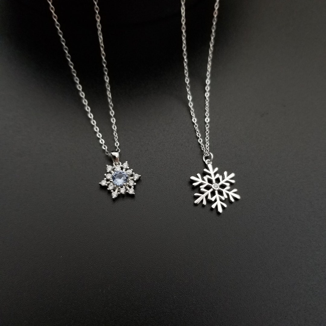 Dainty Snowflake Necklace With Sparkle Blue CZ Stone in Solid Sterling ...