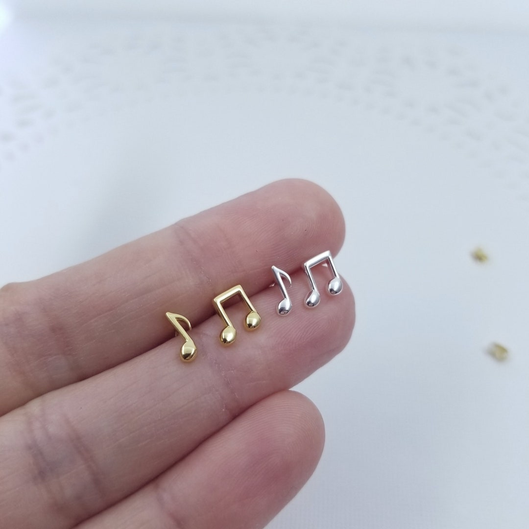 Musical Notes Earring Studs Sterling Silver, Tiny Stud Earrings ...