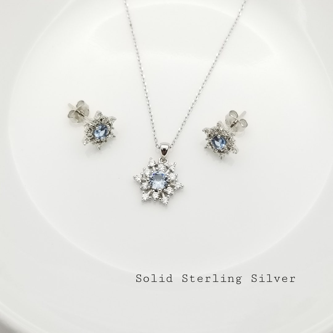 Snowflake Necklace With Blue Sparkle CZ Crystal in Sterling Silver ...