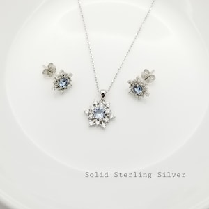 Snowflake Necklace and Earrings With Blue CZ Crystal in Solid Sterling ...
