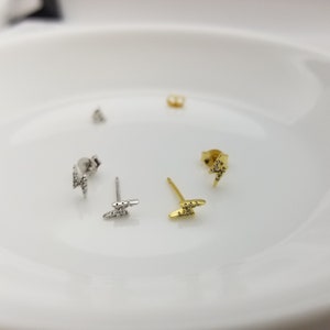 Lightning Bolt Earrings in Sterling Silver With Tiny CZ Crystals, Thunderbolt Stud Earrings ...