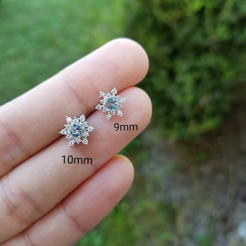 Snowflake Stud Earrings Sterling Silver Blue Cz Snowflakes - Etsy