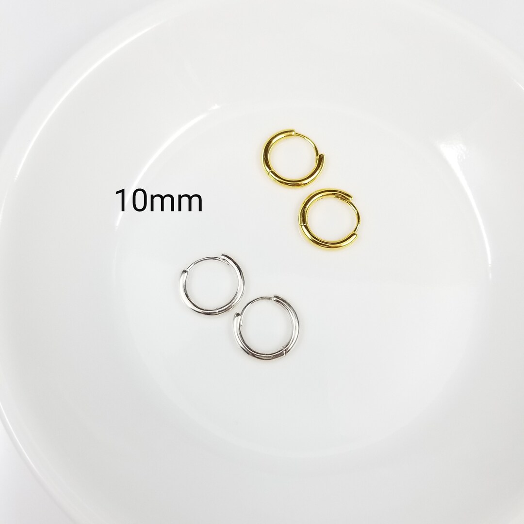 10mm Hoop Earrings in Solid Sterling Silver, Huggie Hoop Earrings Gold ...
