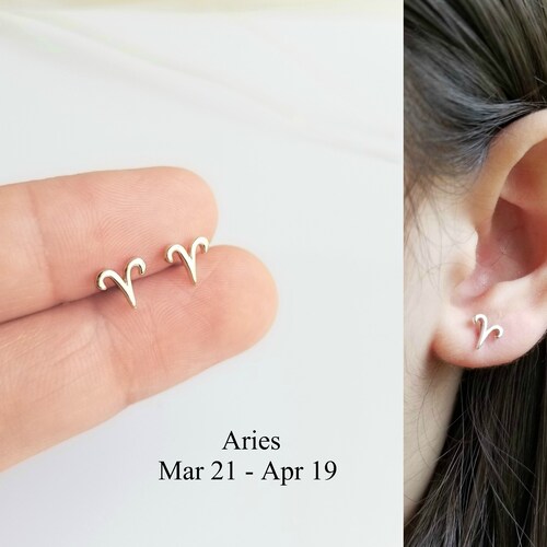 Zodiac Aries Earrings Stud in Sterling Silver Zodiac Gift | Etsy