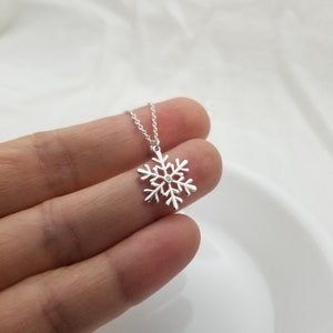 Dainty Snowflake Necklace With Sparkle Blue CZ Stone in Solid Sterling ...