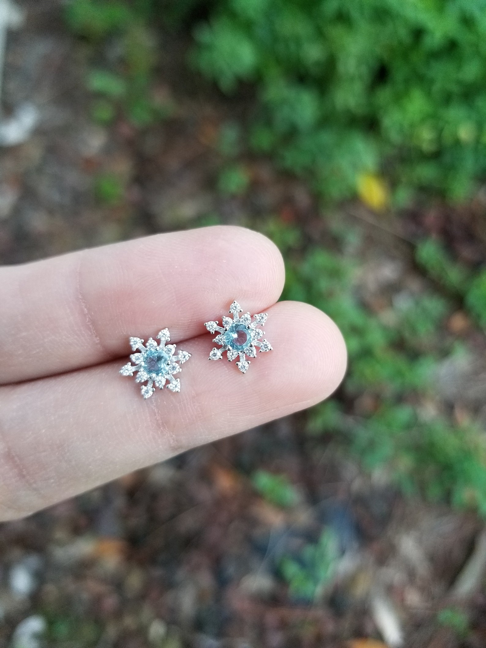 Snowflake Stud Earrings Sterling Silver Blue Cz Snowflakes - Etsy