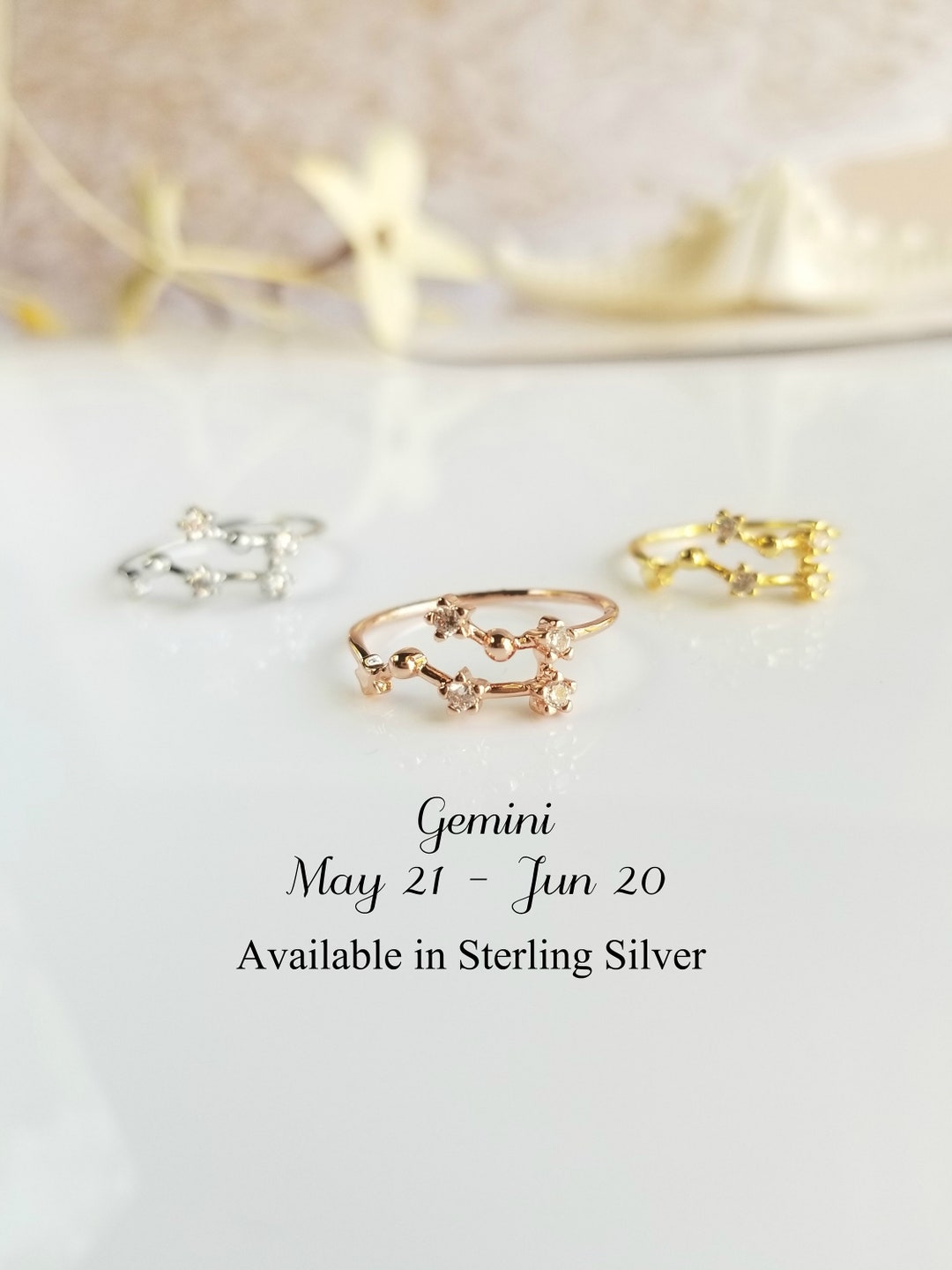 Gemini Ring Sterling Silver Zodiac Ring Celestial Horoscope - Etsy