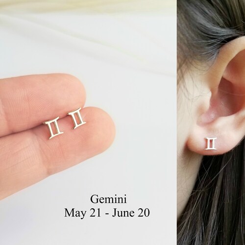 Gemini Earrings in Sterling Silver Tiny Zodiac Earring Studs - Etsy