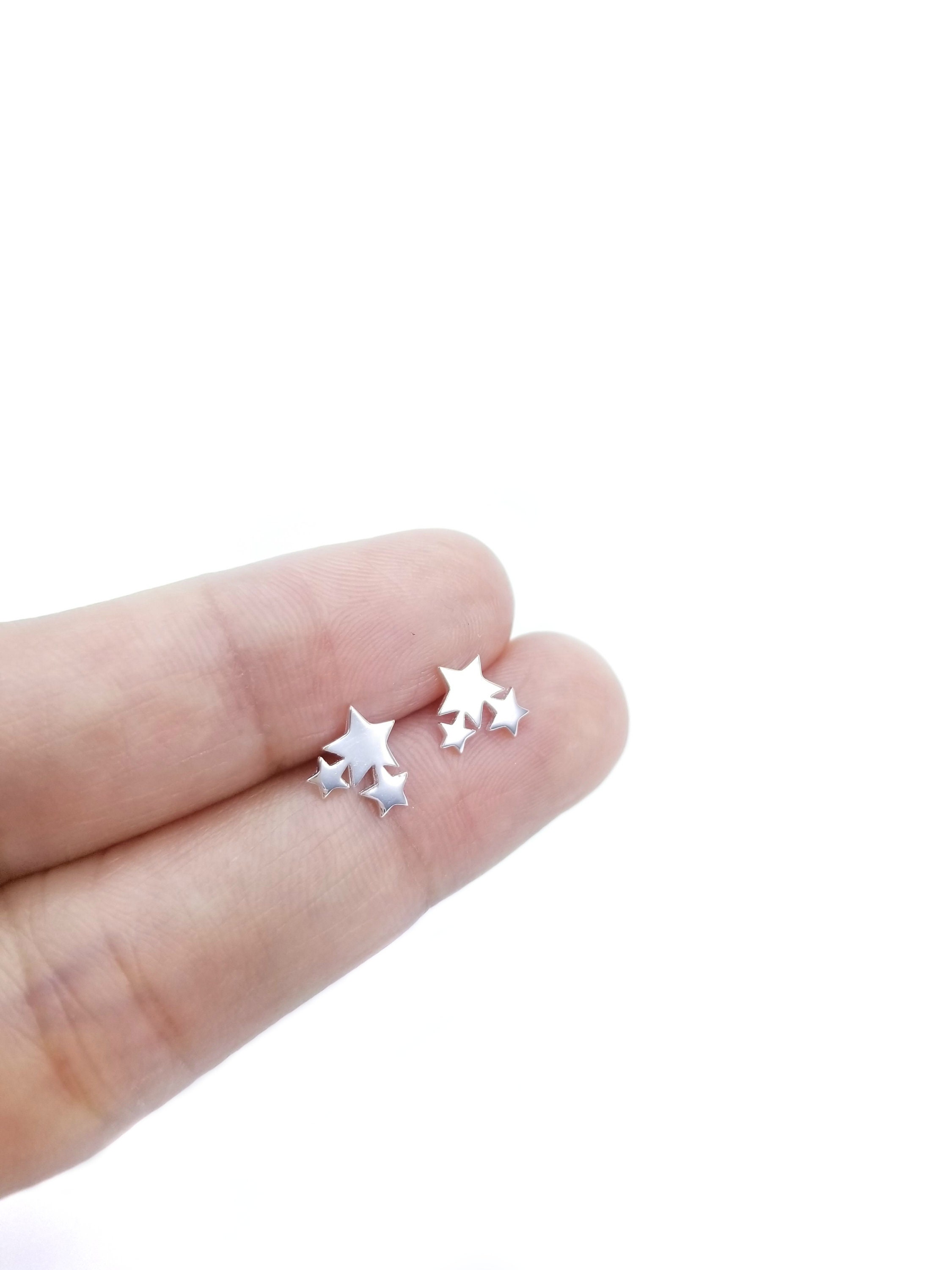Star Earrings Sterling Silver Tiny Star Earrings Studs Three | Etsy