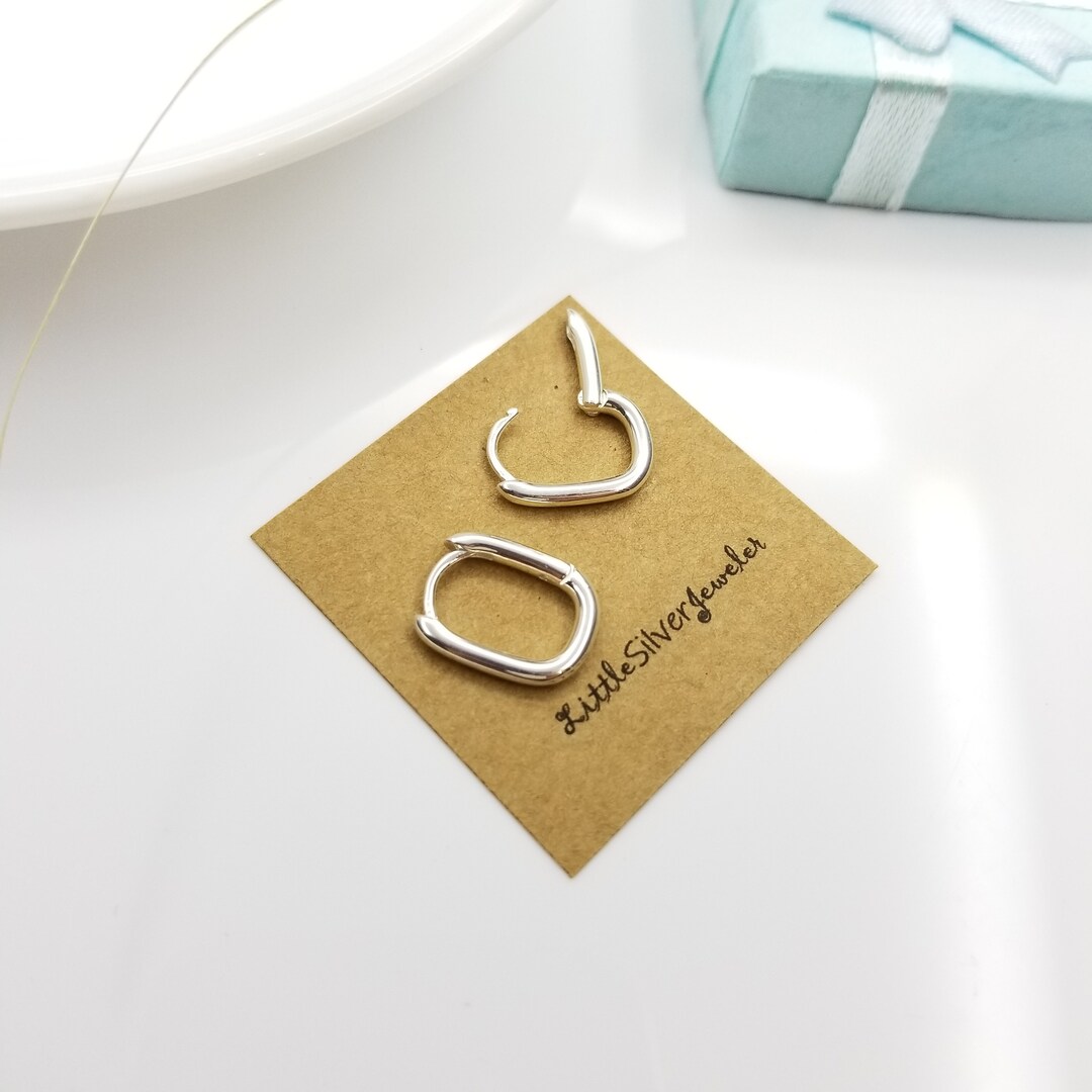 Rounded Rectangle Hoop Earrings in Solid Sterling Silver, Small Sleeper ...