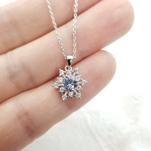 Dainty Snowflake Necklace With Sparkle Blue CZ Stone in Solid Sterling ...