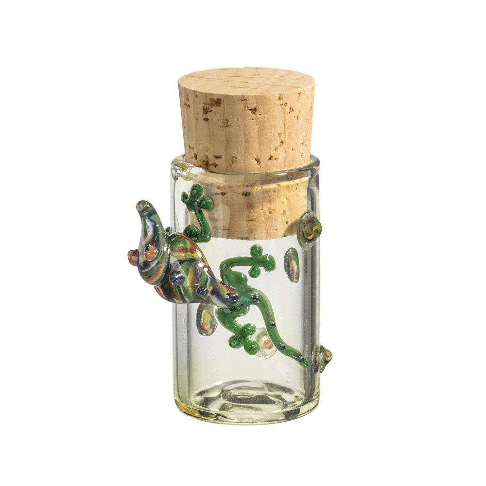 Hand Blown Glass Jar Lizard with Cork | Etsy