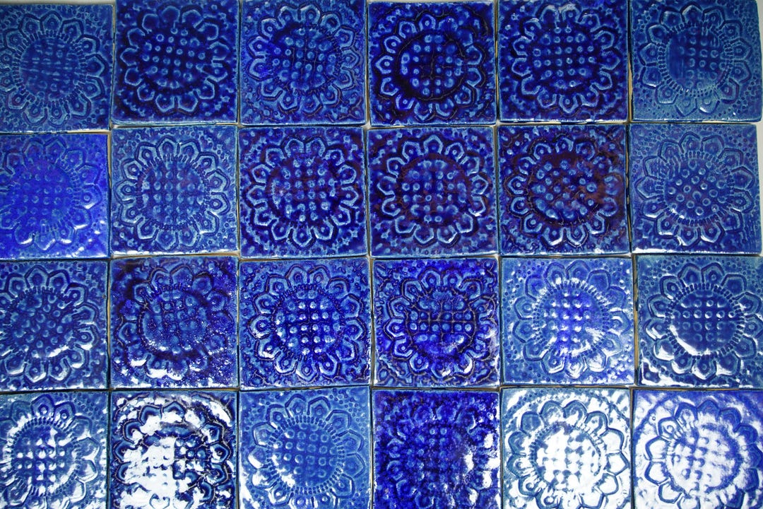 Flemish Tile Set Handmade Ceramic Tiles With Blue Zinc Crystals ...