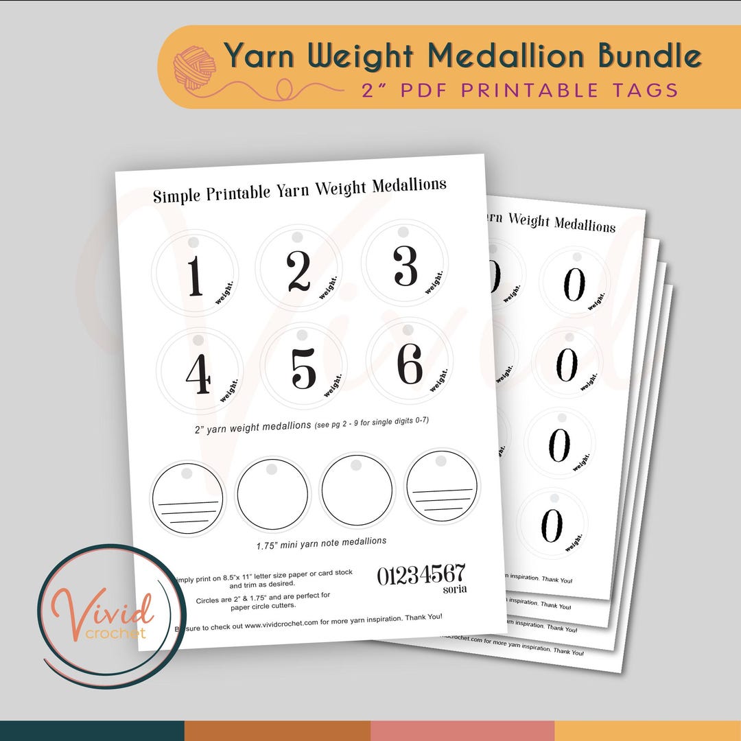 PRINTABLE | Yarn Weight Medallion Set, Simple Print at Home Labels ...