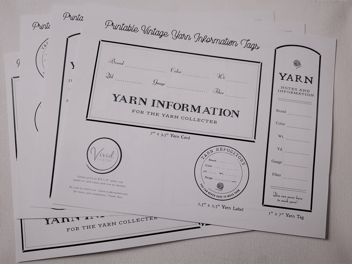 PRINTABLE Vintage Style Yarn Information Cards & Tags Print - Etsy