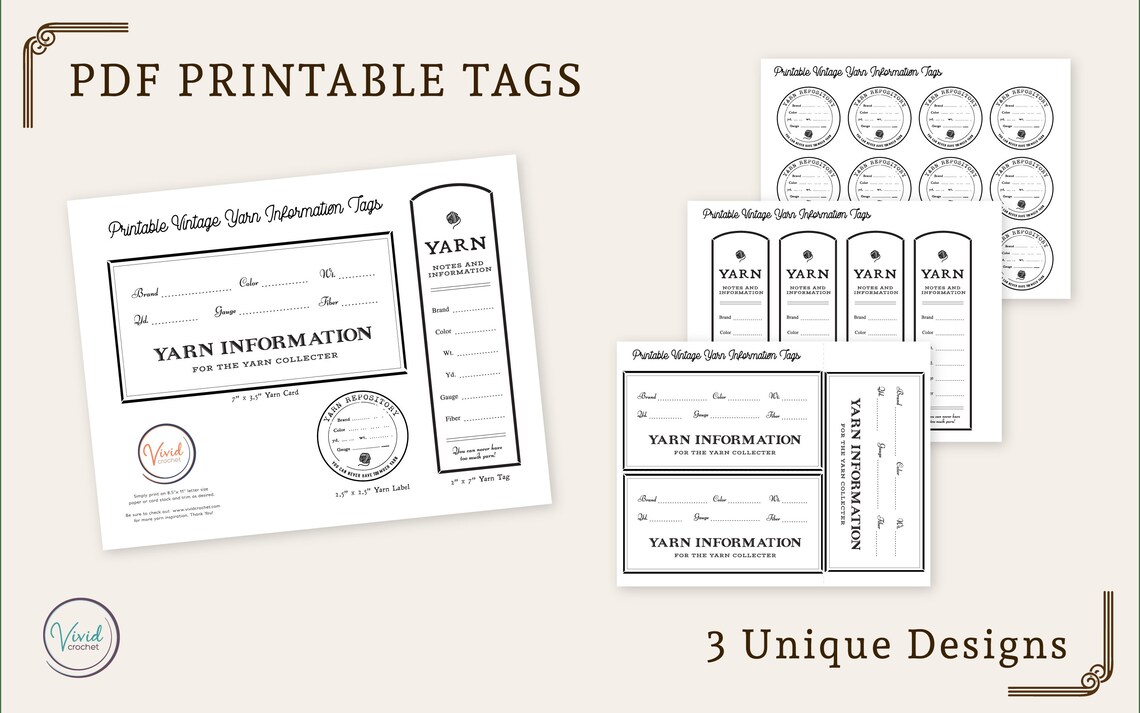 PRINTABLE Vintage Style Yarn Information Cards & Tags Print - Etsy