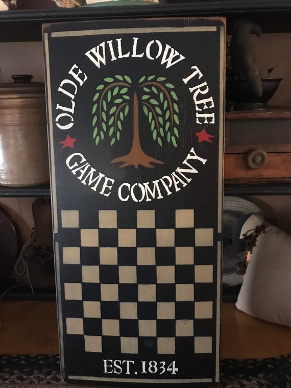 Olde Willow Tree Checkerboard Wood Sign 12 X 24 - Etsy