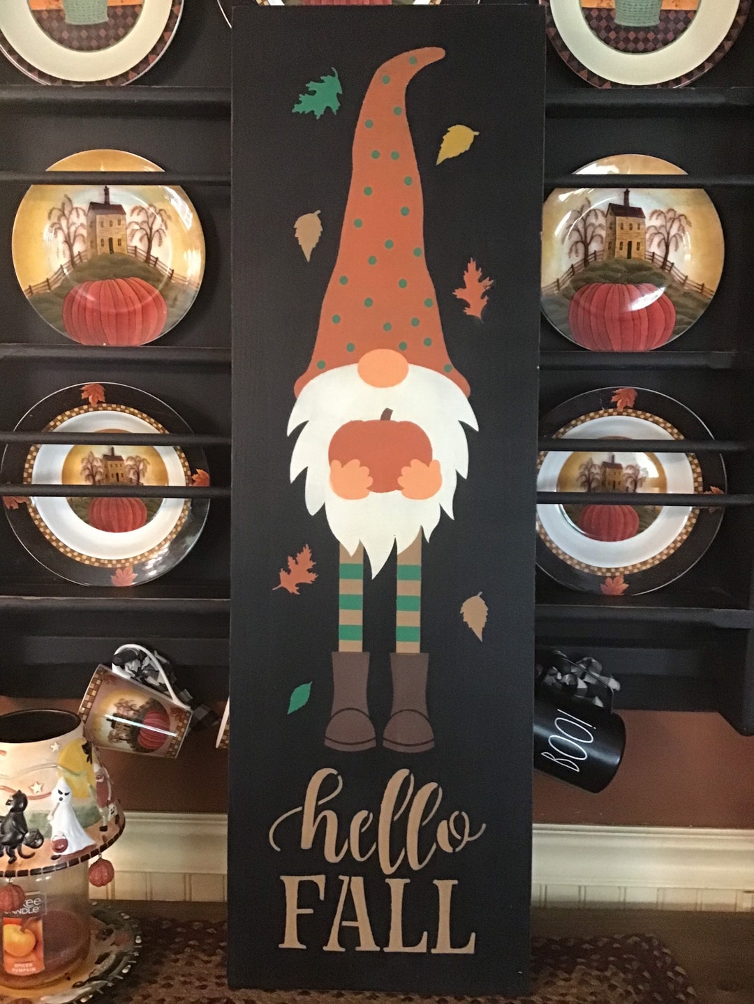 Hello Fall Gnome Sign /porch Leaner 12 X 36 - Etsy