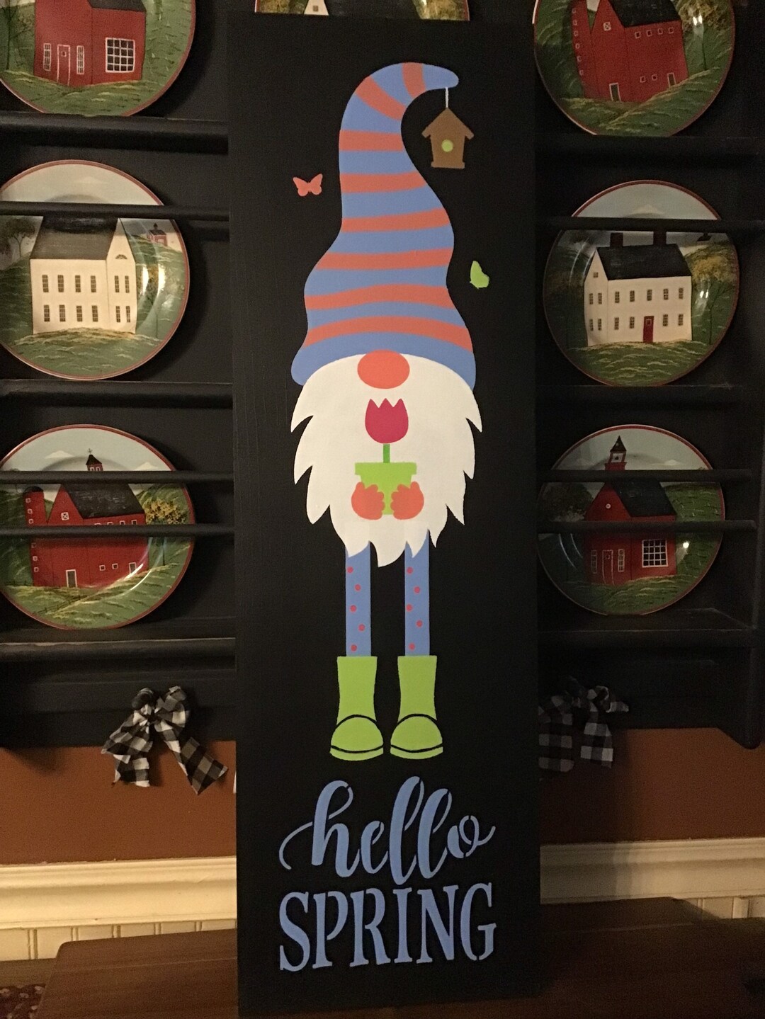 Hello Spring Gnome Large Wood Sign / Leaner 12 X 36 - Etsy
