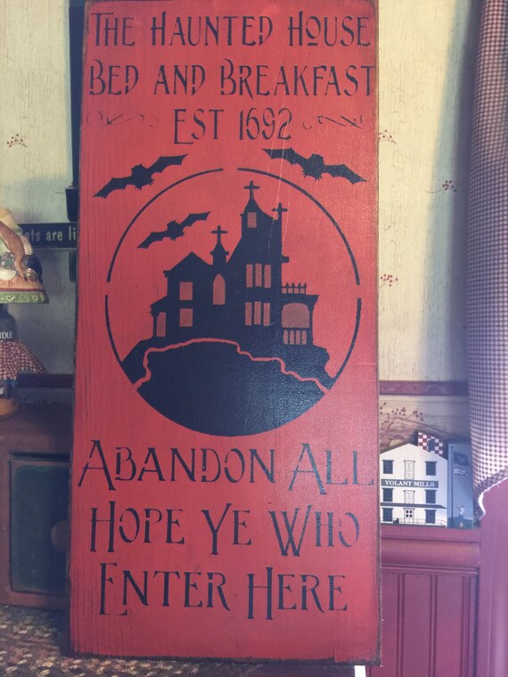 Haunted House B&B Primitive Wood Sign 12 x 24 | Etsy