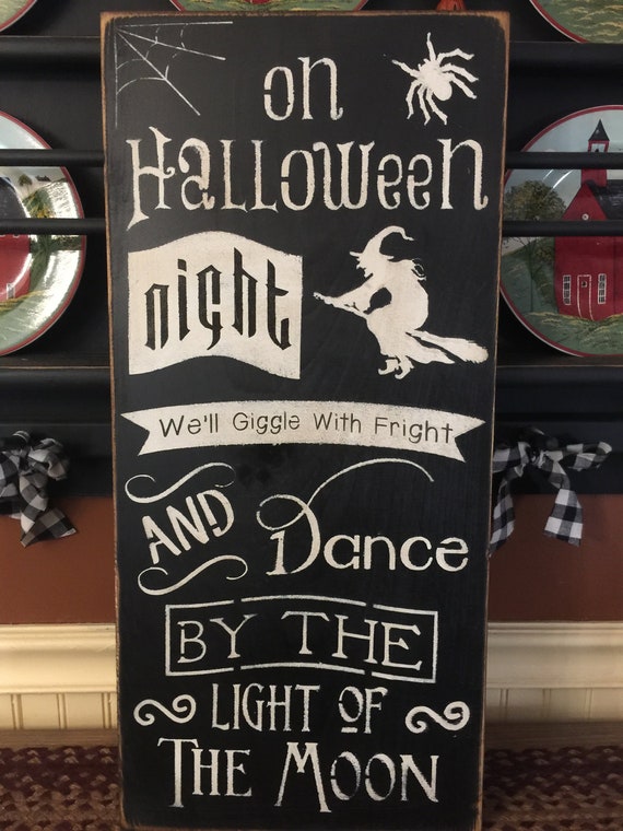 On Halloween Night Primitive Wood Sign 12 X 24 | Etsy