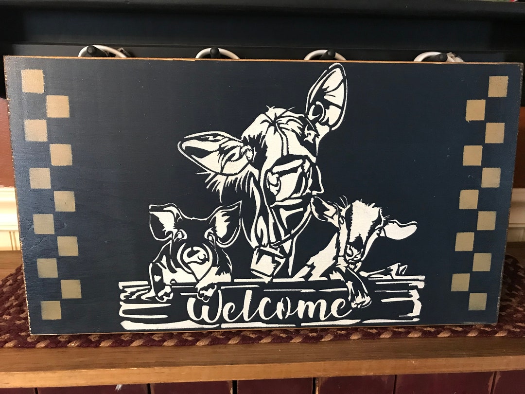 Barnyard Welcome Primitive Wood Sign 12 X 20 - Etsy