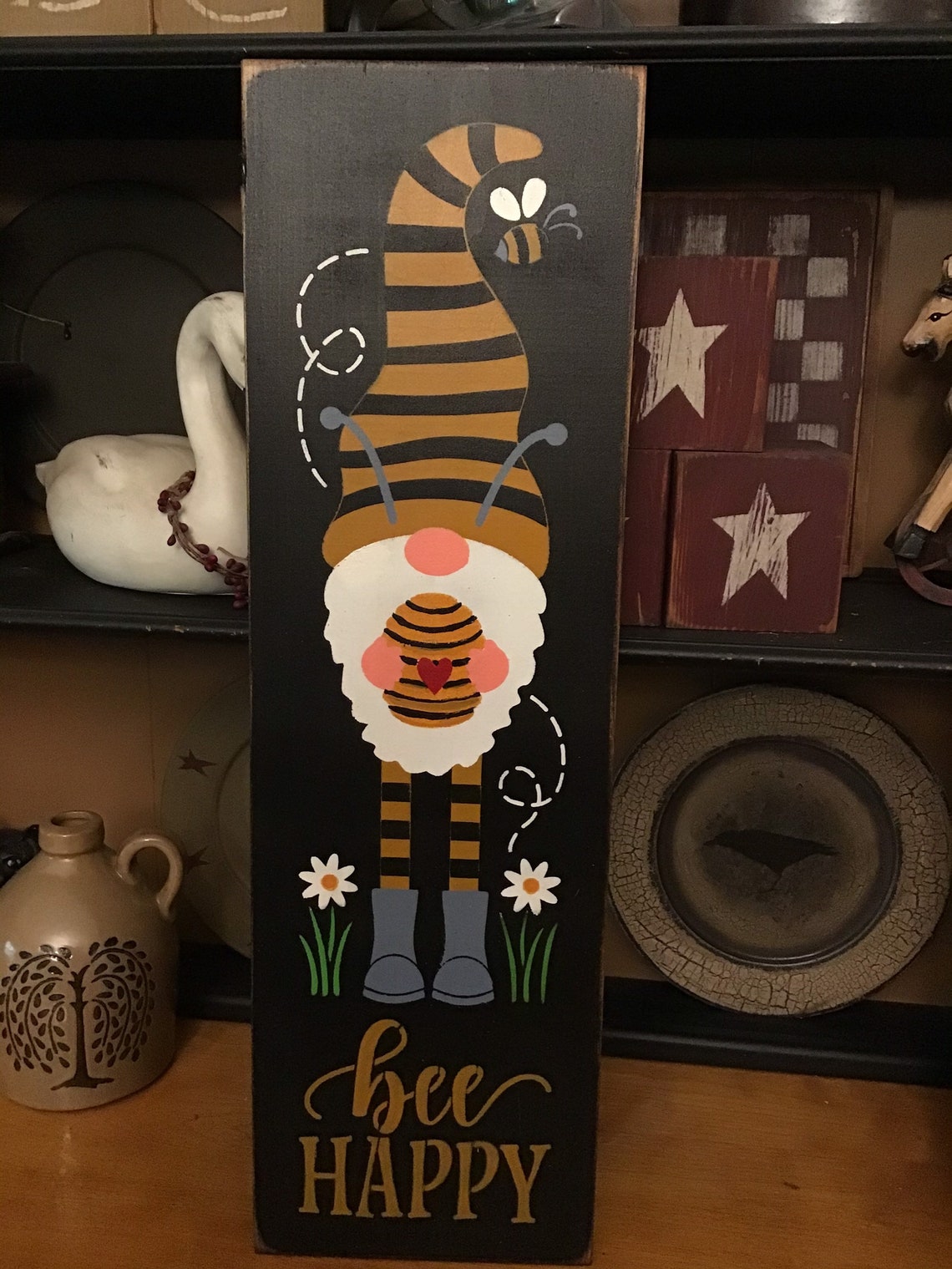 Gnome Bee Happy Wood Sign 8 X 24 - Etsy