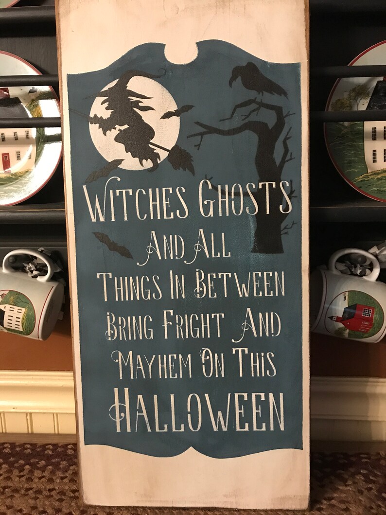 Witches and Ghosts Primitive Wood Halloween Sign 12 X 24 - Etsy