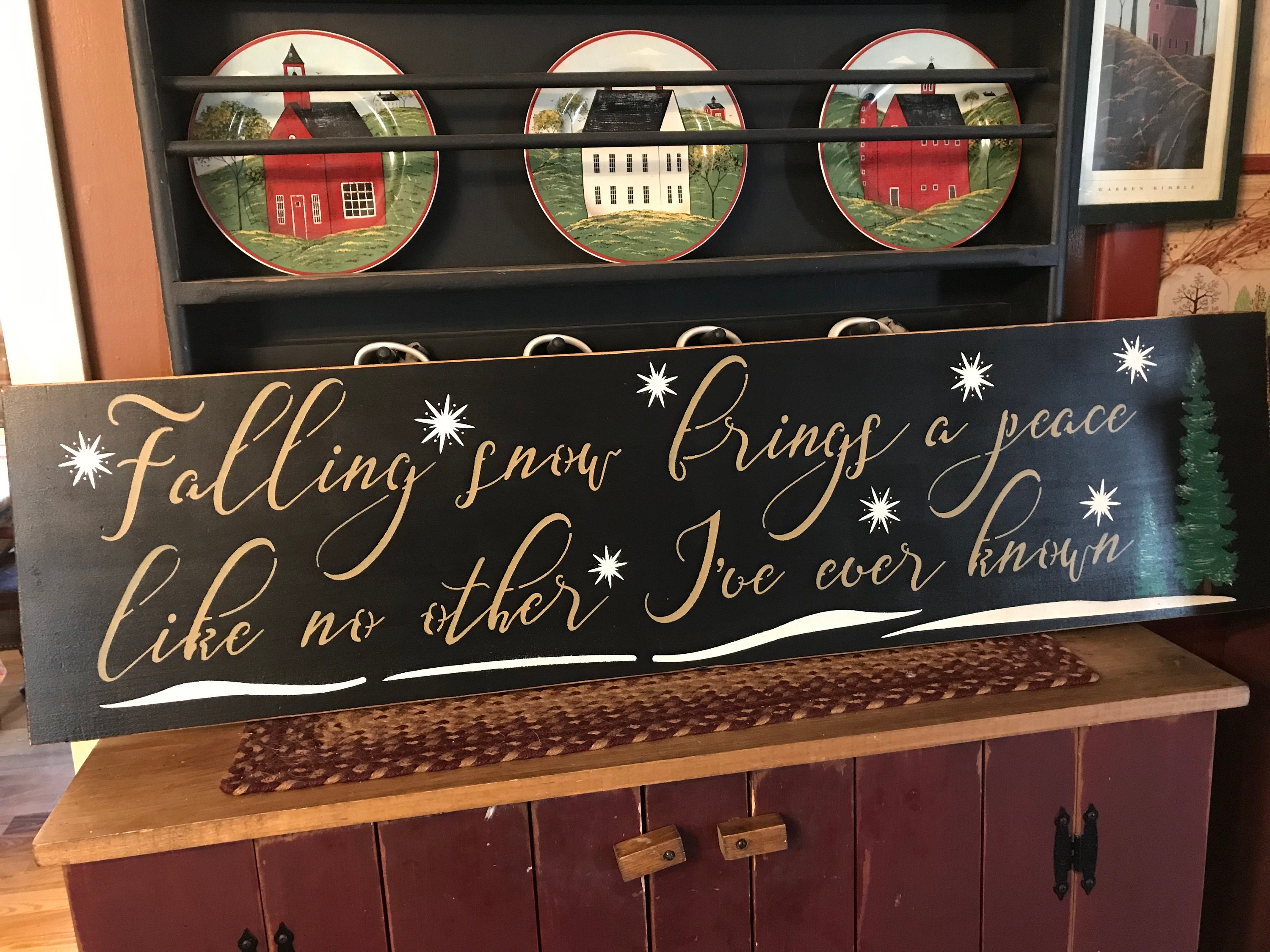 Falling Snow Primitive Winter Wood Sign 12 X 44 - Etsy