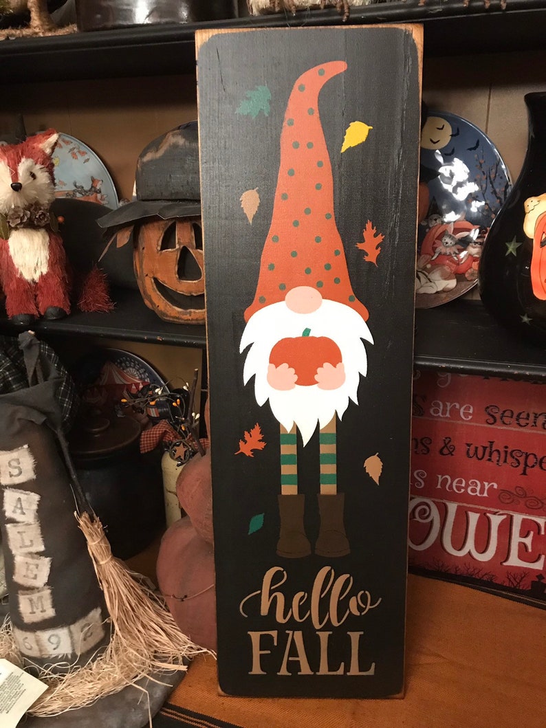 Hello Fall Gnome Wood Sign 8 X 24 | Etsy