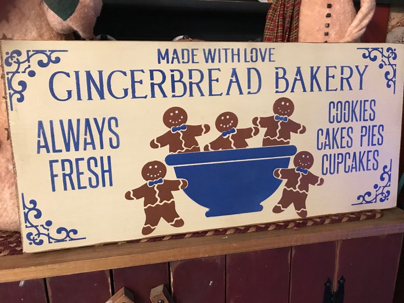 Gingerbread Bakery Primitive Wood Sign 12 X 24 | Etsy