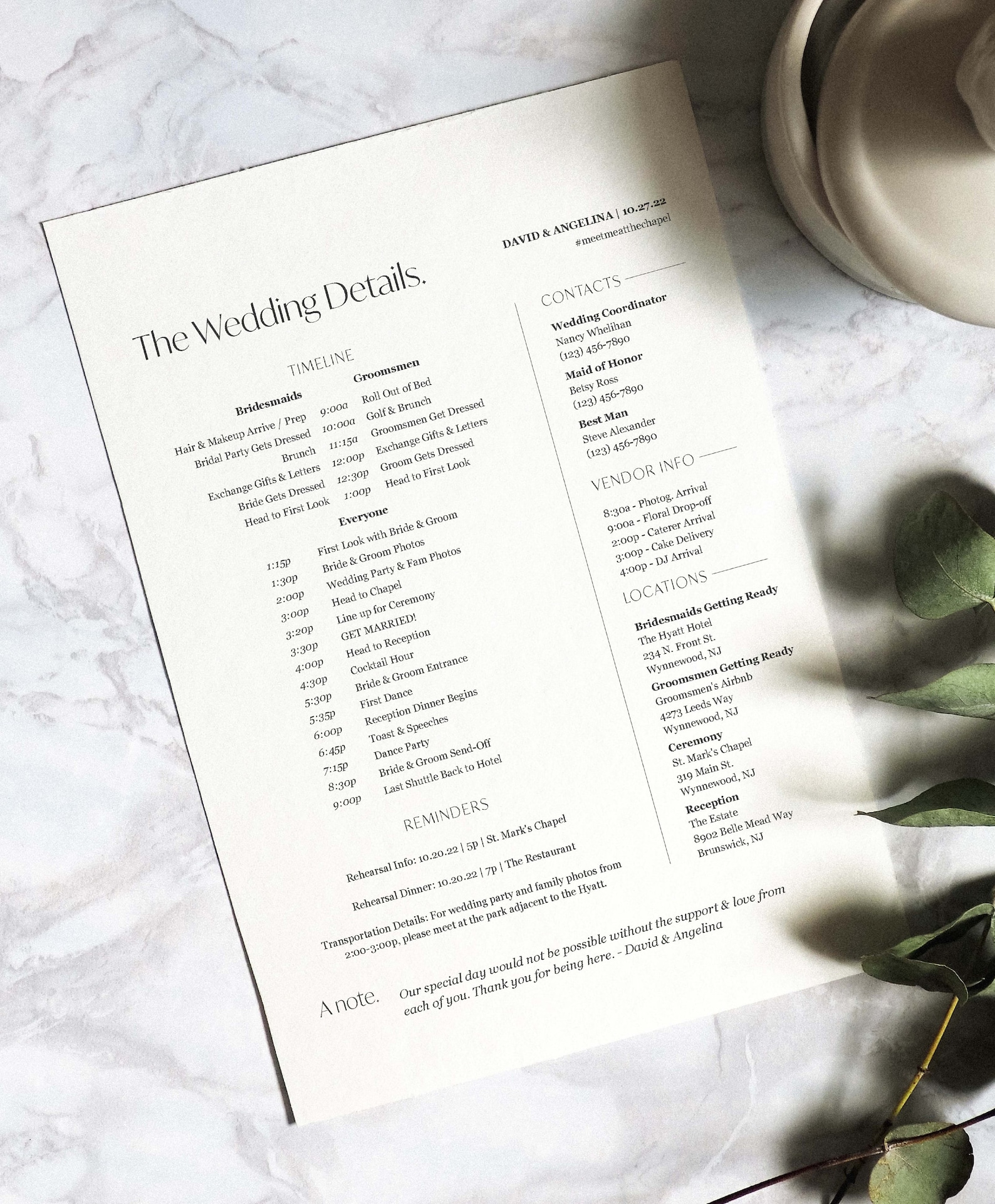 Wedding Party Timeline Printable Wedding Day Schedule BW Editable ...