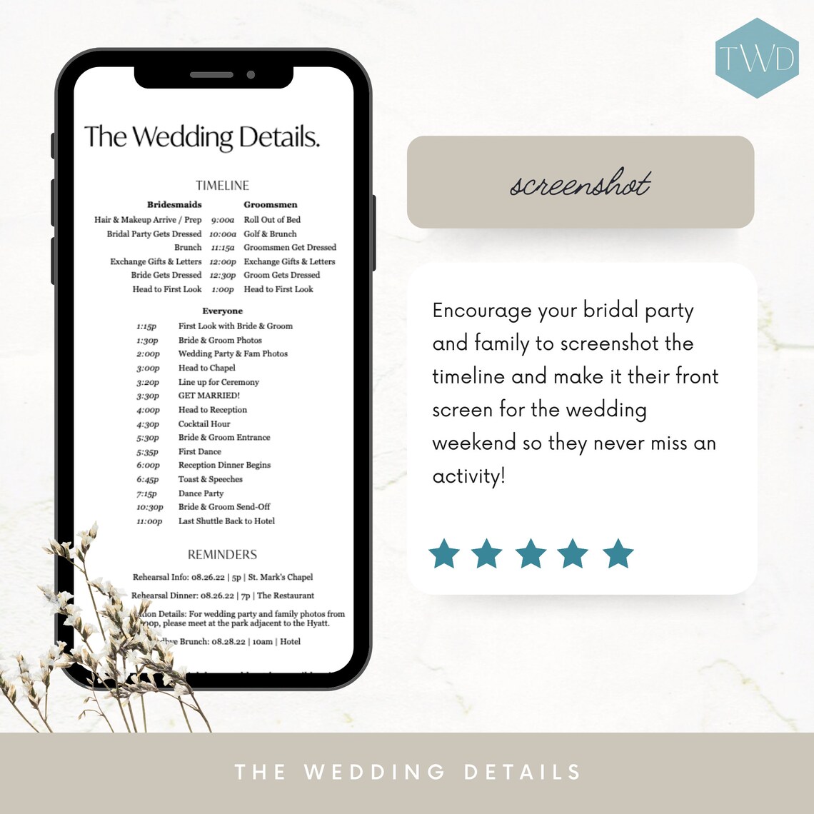 Wedding Party Timeline Printable Wedding Day Schedule BW - Etsy
