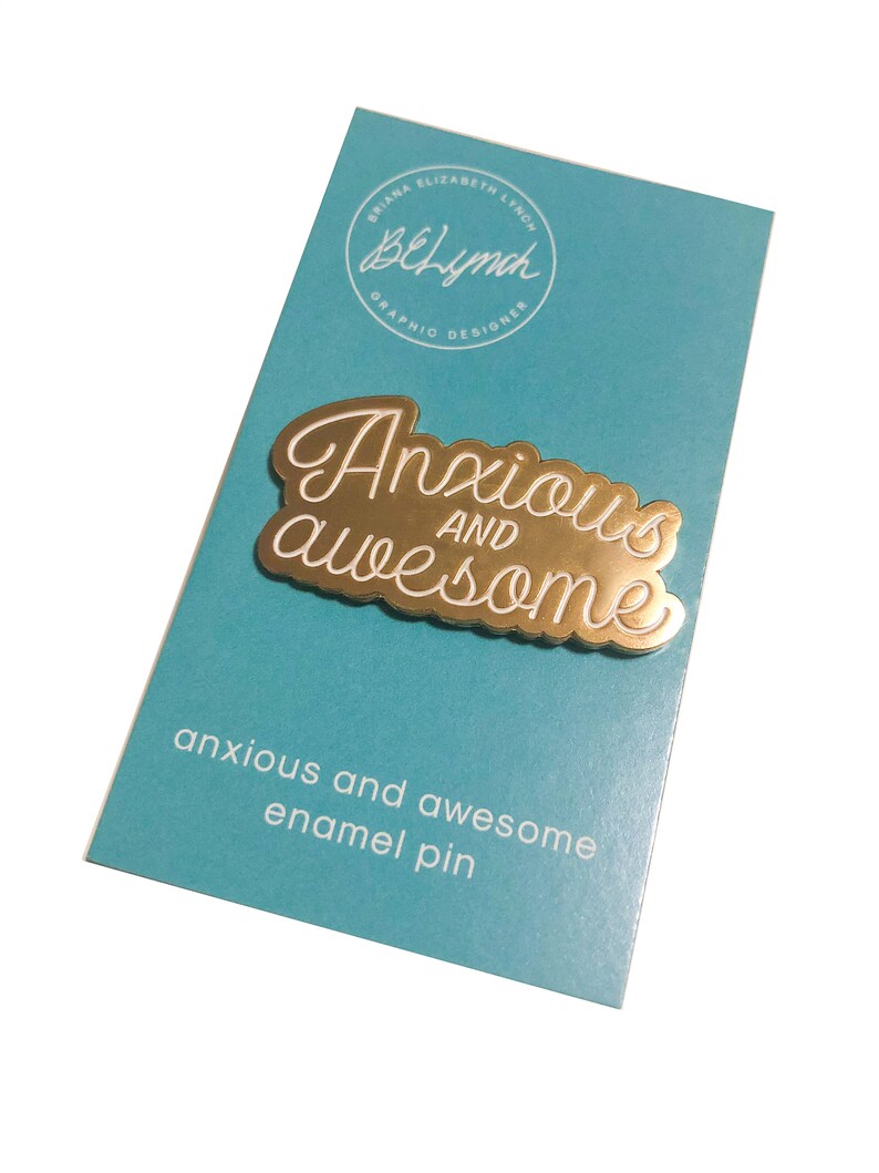 Anxious and Awesome Gold and White Enamel Pin Mental Health | Etsy