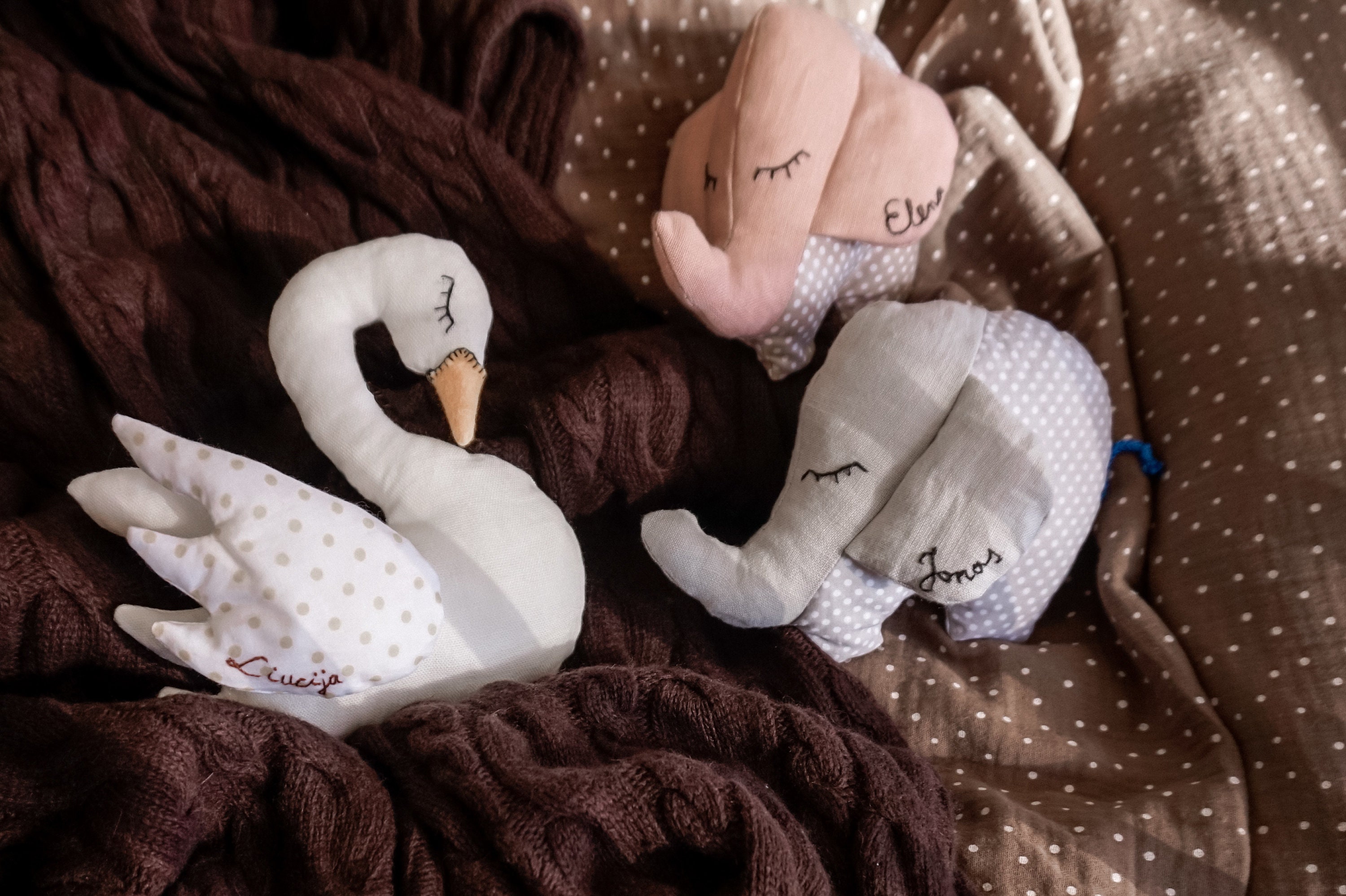 Personalized Embroidered Plush Toy With Name - Plush Elephant and Swan ...