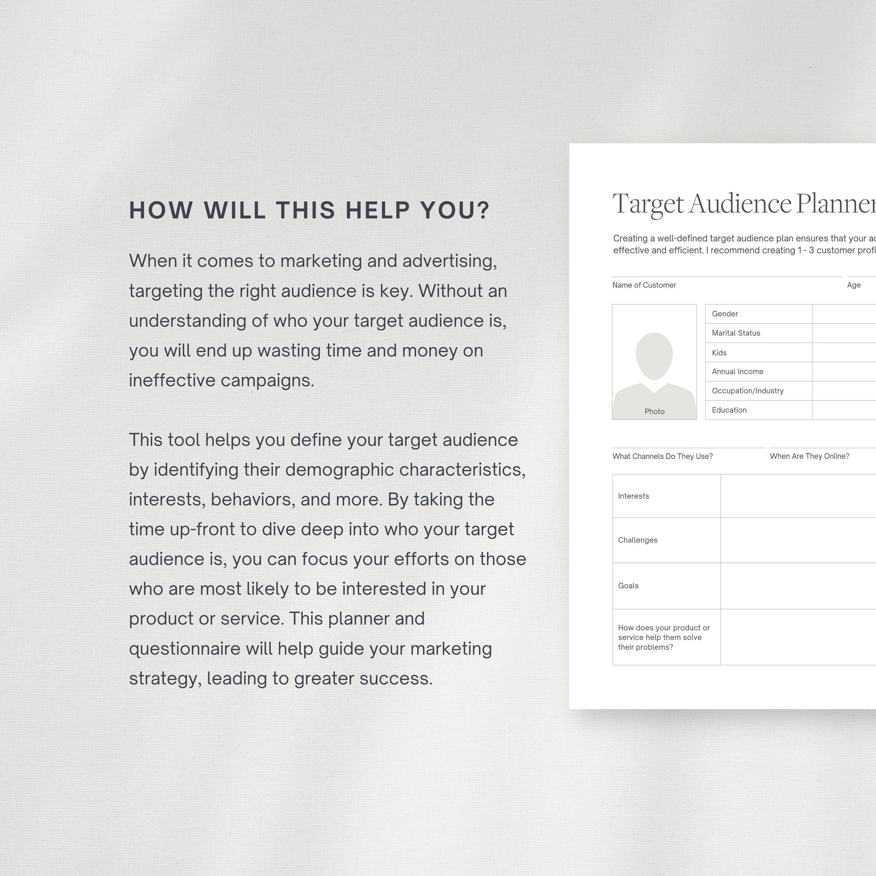 Target Audience Planner and Questionnaire | Customer Persona | Small ...