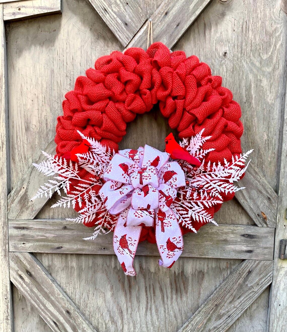 Christmas Wreath for Front Door Red Burlap Wreath Red Birds - Etsy