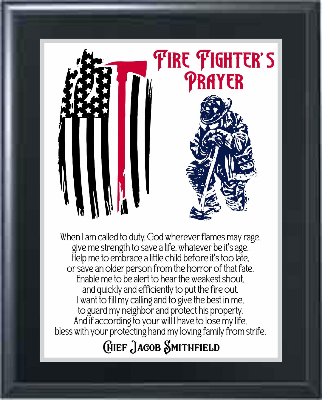 Fire Fighters Prayer, Prayer Plaque, Fire Fighter Gift, Fire Fighter ...