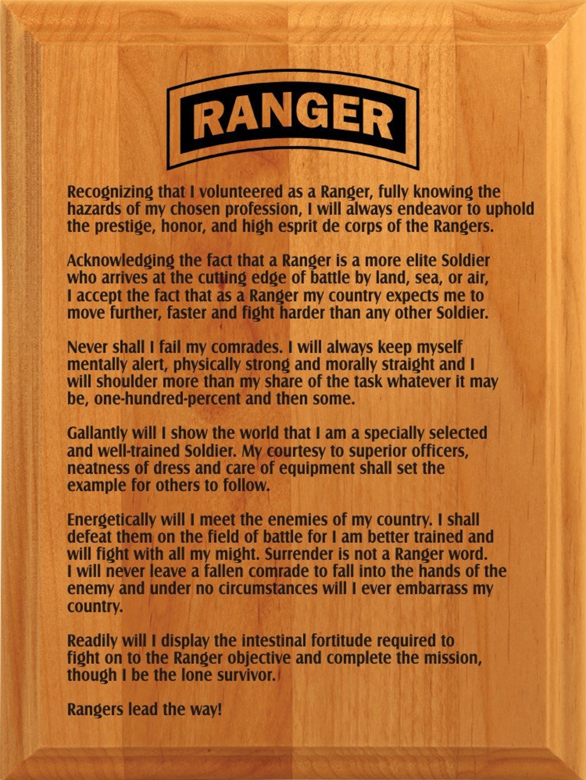 Army Ranger Creed Plaque,army Plaque,military Plaque,retirement Plaque ...