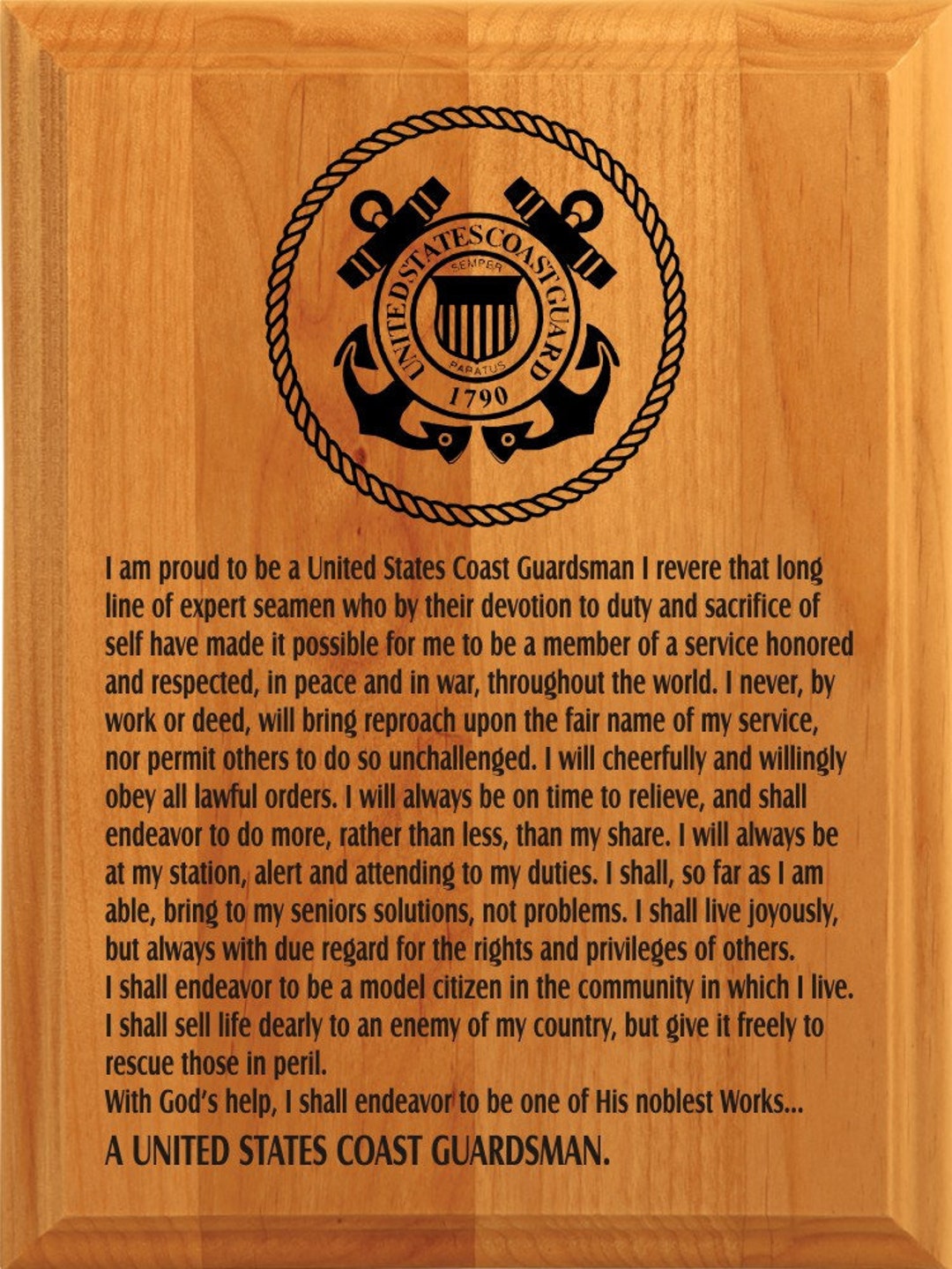 Coast Guard Creed Plaque,coast Guard Plaque,military Plaque,retirement ...