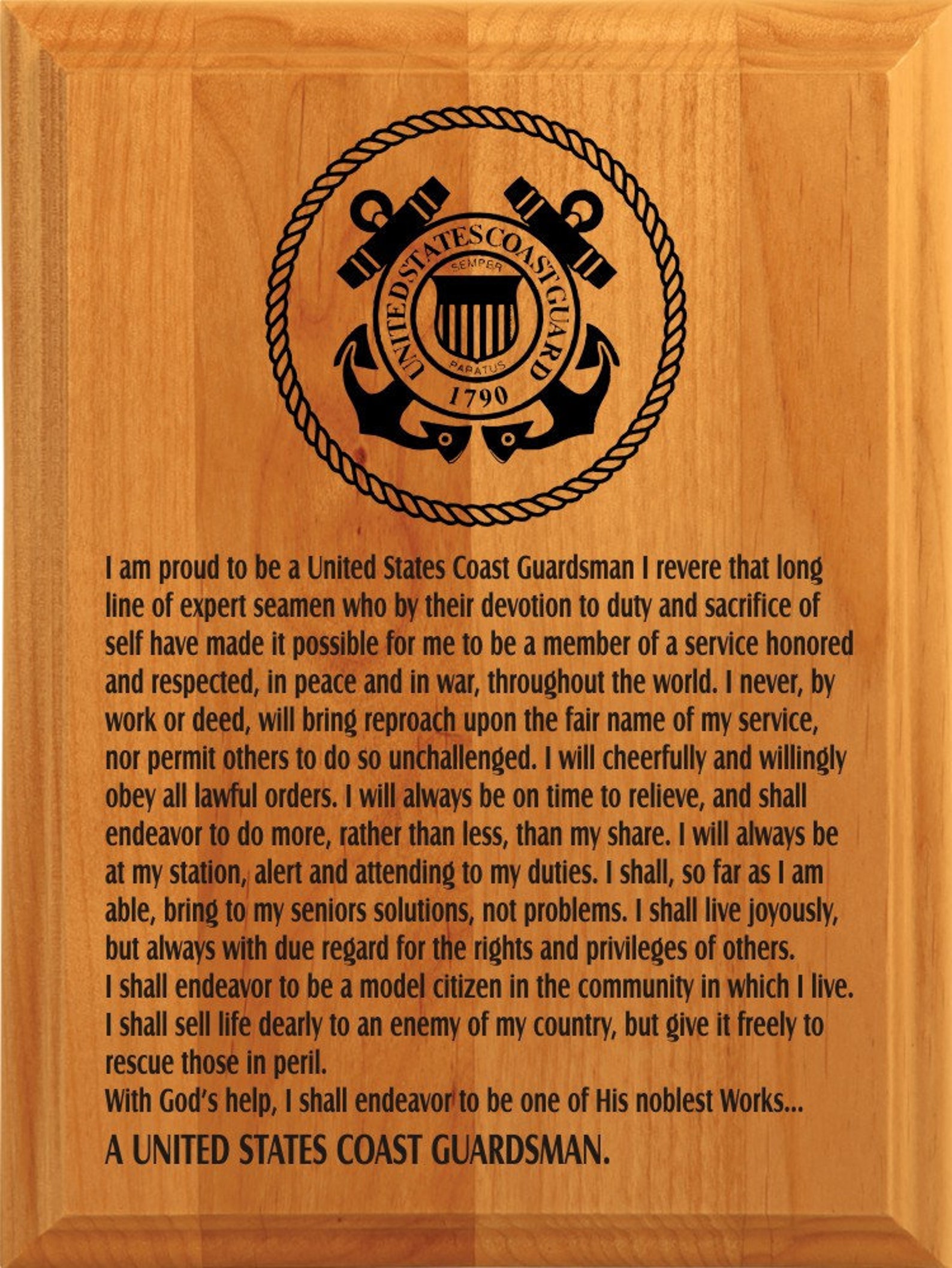 Coast Guard Creed Plaque,coast Guard Plaque,military Plaque,retirement ...
