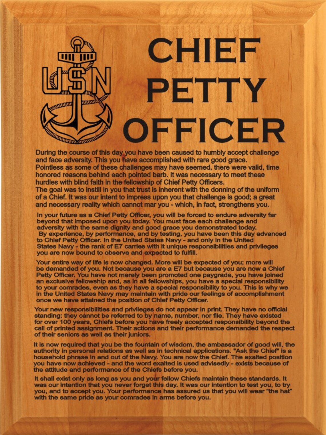 Chief Petty Officer Creed Plaque,military Gift,army Plaque,retirement ...