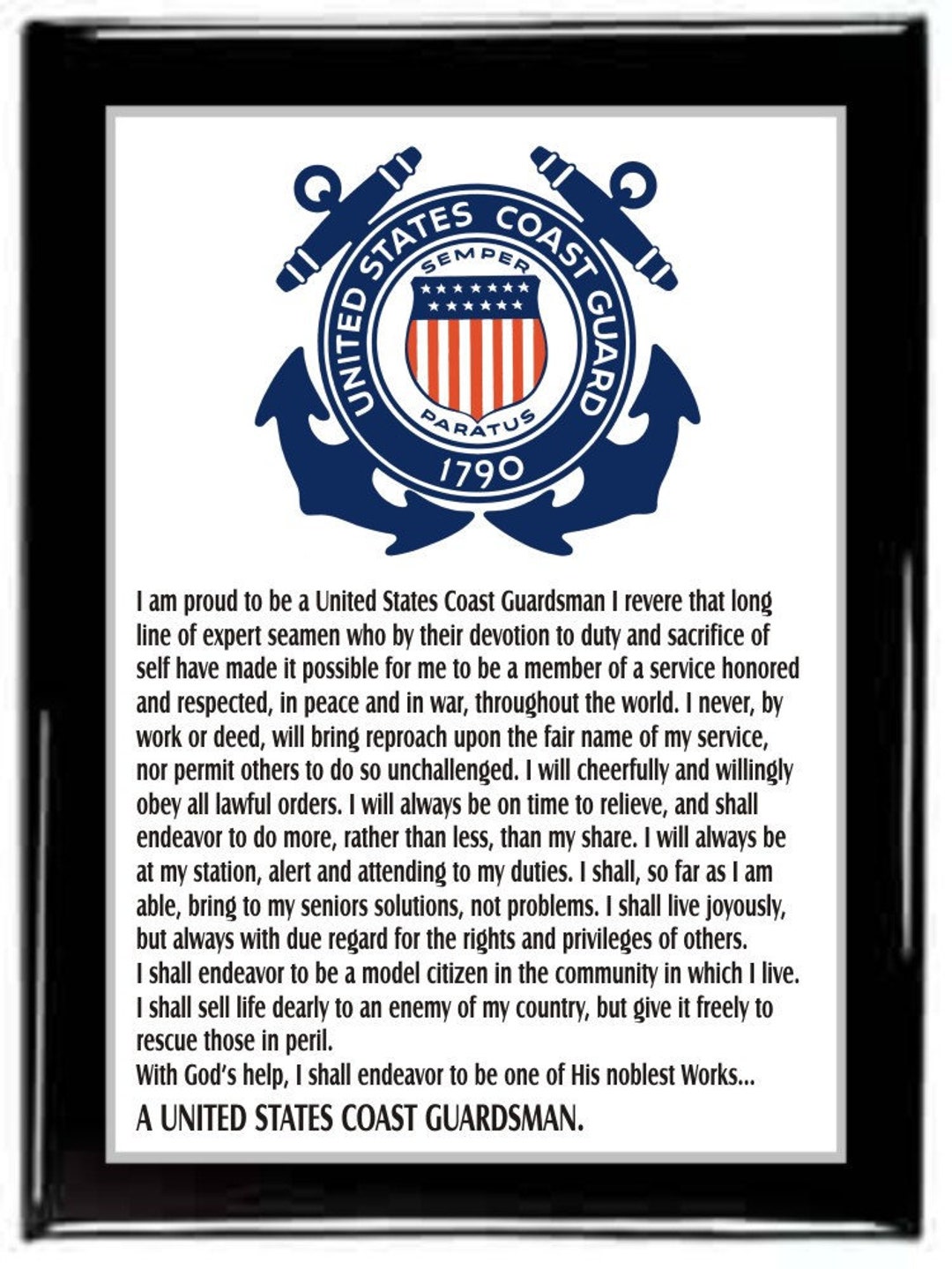 Coast Guard Creed Plaque,coast Guard Plaque,military Plaque,retirement ...