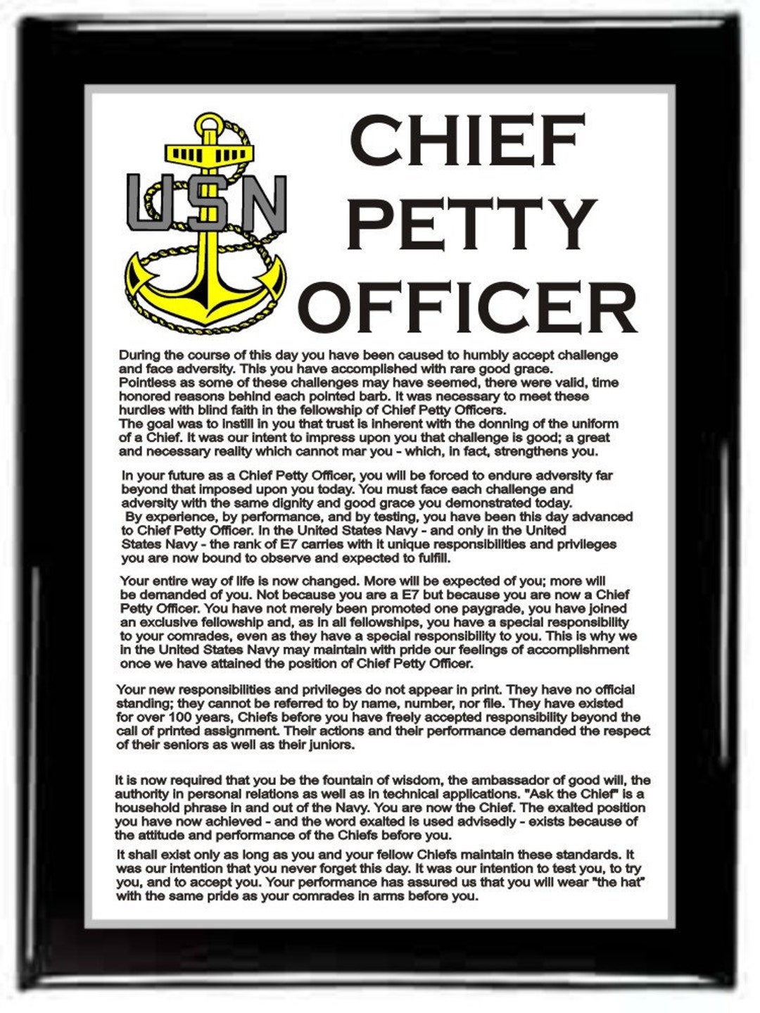 Chief Petty Officer Creed Plaque,army Plaque,military Plaque,retirement ...