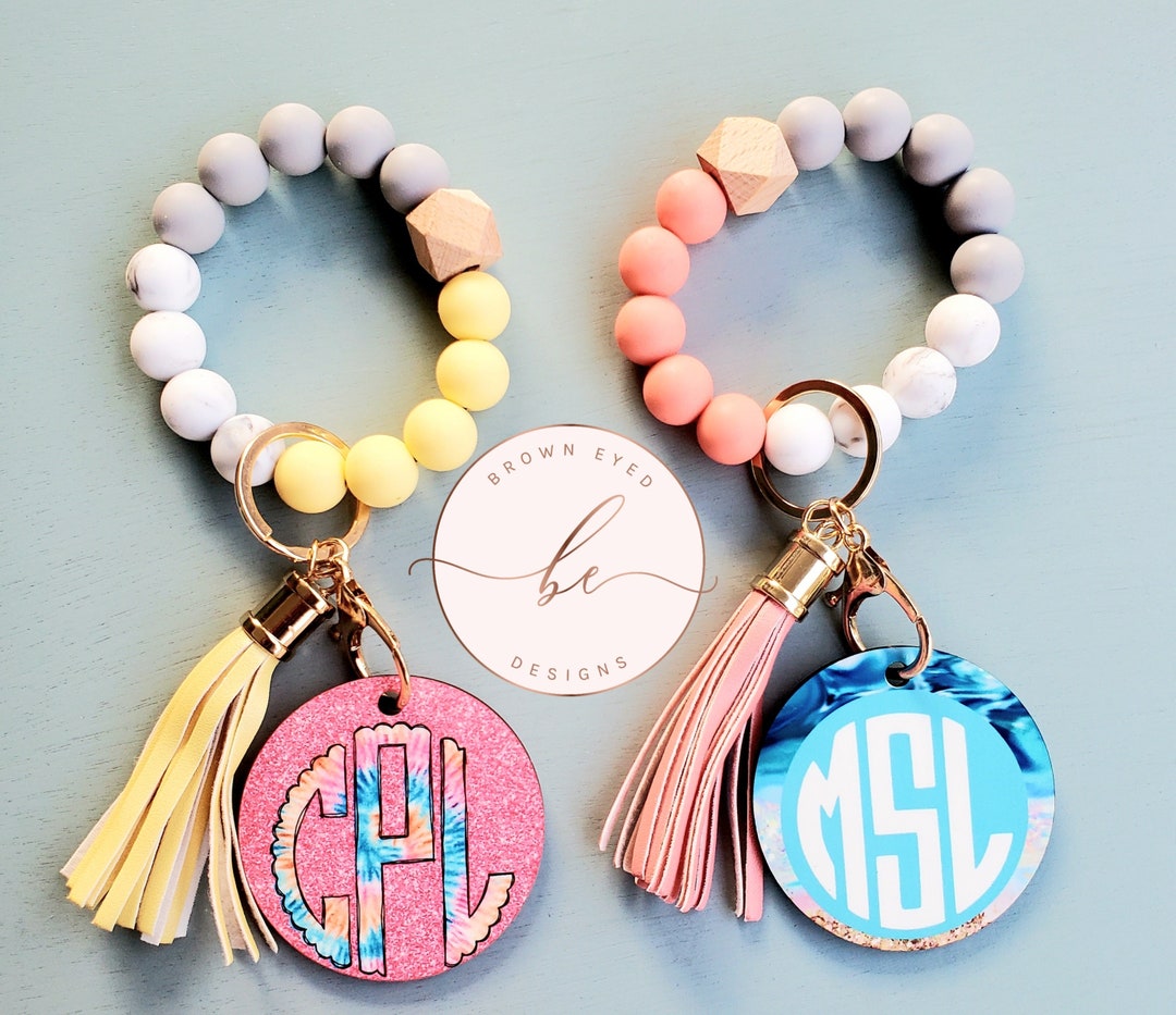 Silicone Bracelet Keychain, Monogram Keyring, Bangle Keychain, Bracelet ...