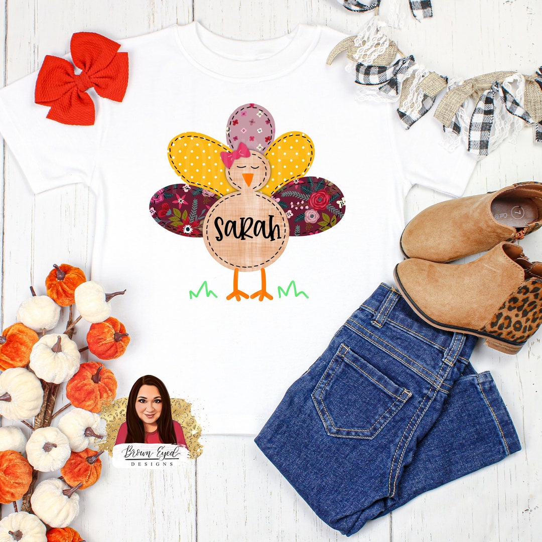Girlss Fall Shirt, Personalized Girl Shirt, Thanksgiving, Girl Turkey ...