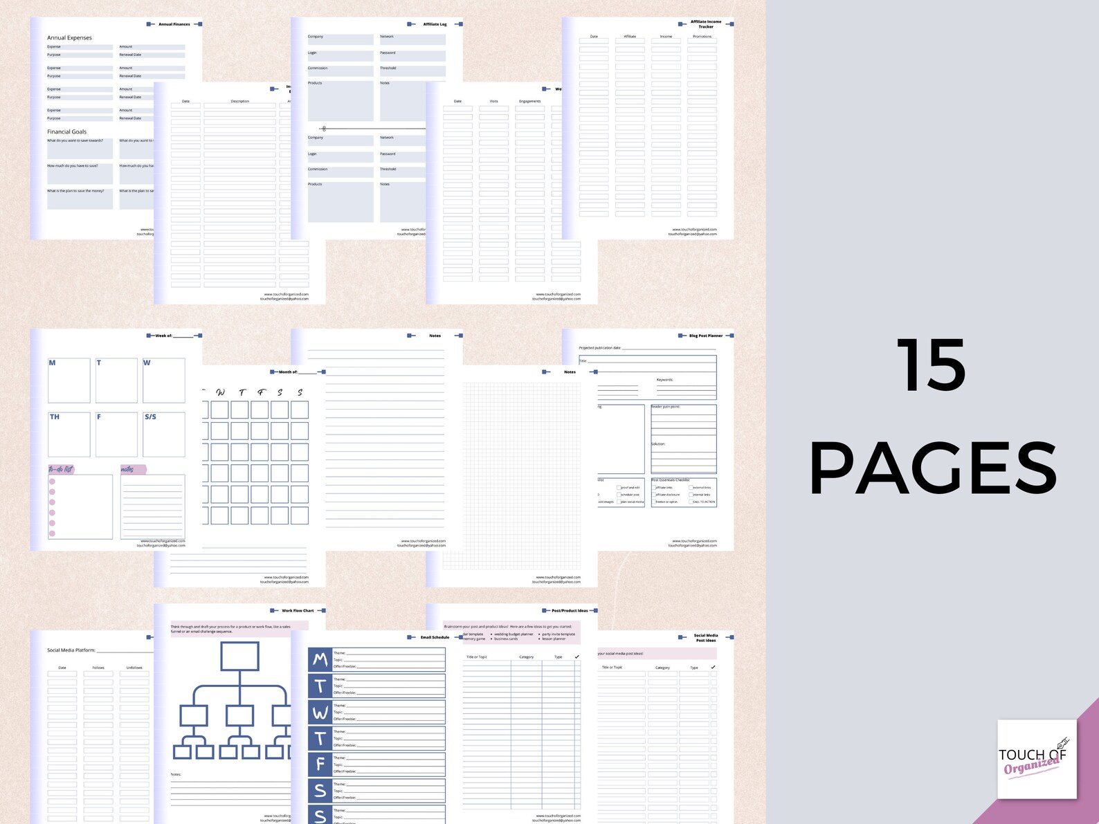 Printable Blog Planner | Pages for Post & Product Ideas, Affiliate Log ...